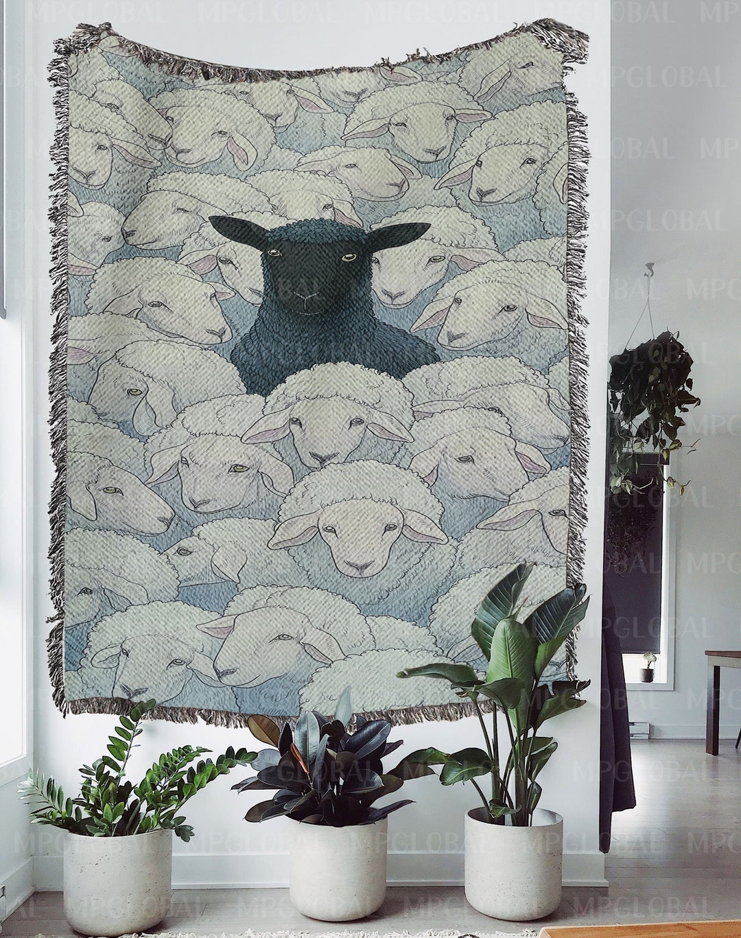 Black Sheep & White Sheeps Cotton Throw, Farmhouse Sheeps Bedroom ...