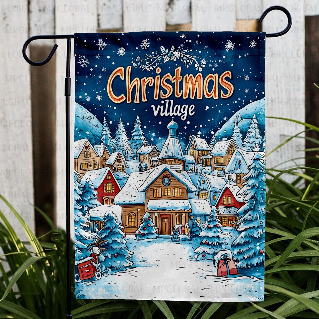 Winter Wonderland Village Snowflake Flag, Snowy Christmas Village Retro ...