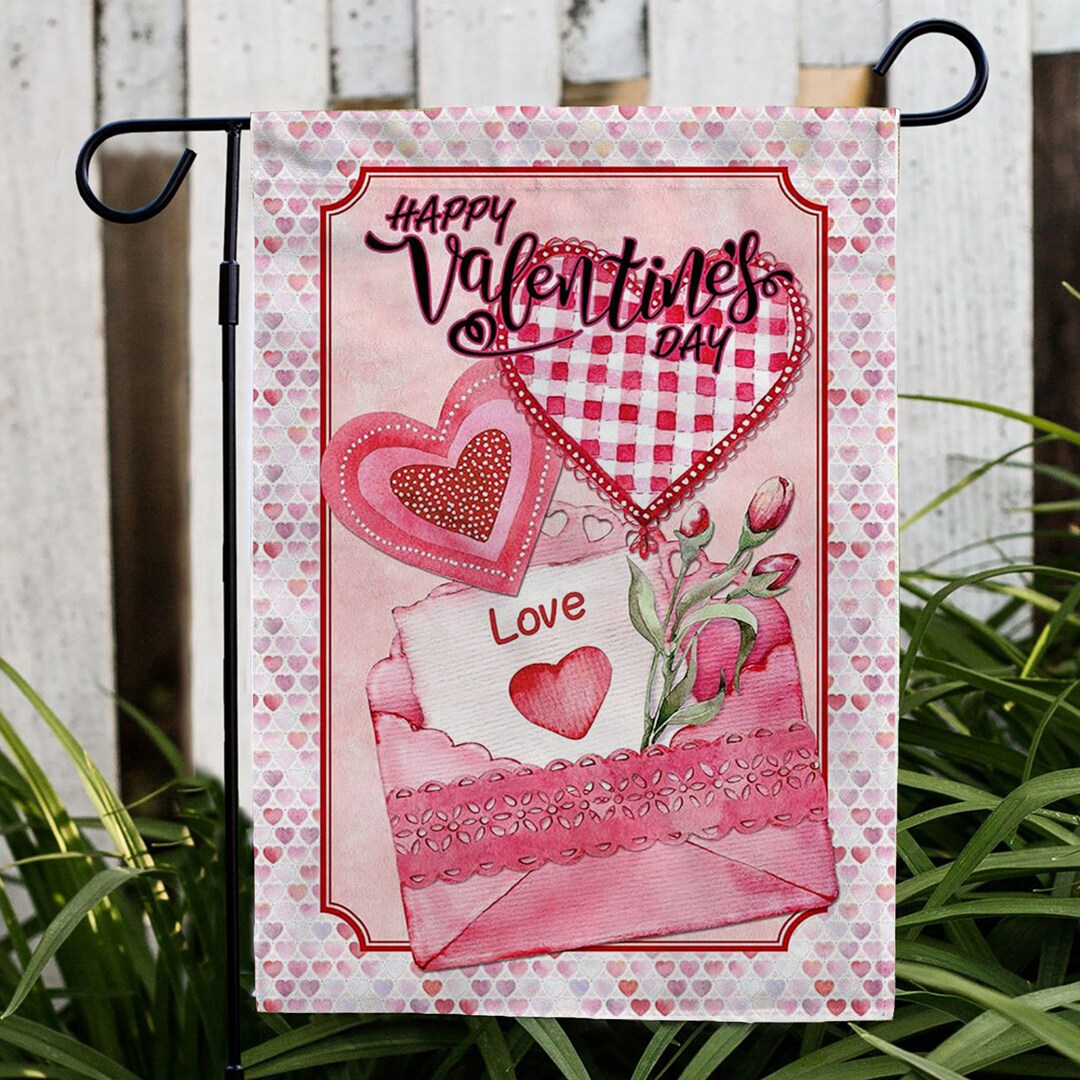 Cute Pink Happy Valentine's Day Flag, Seasonal Outdoor Flag, February ...