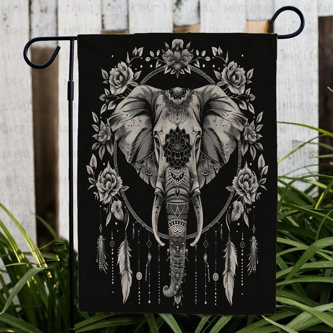 Native Animals Wildlife Tribal Flag, Elephant Dreamcatcher Floral Flag ...