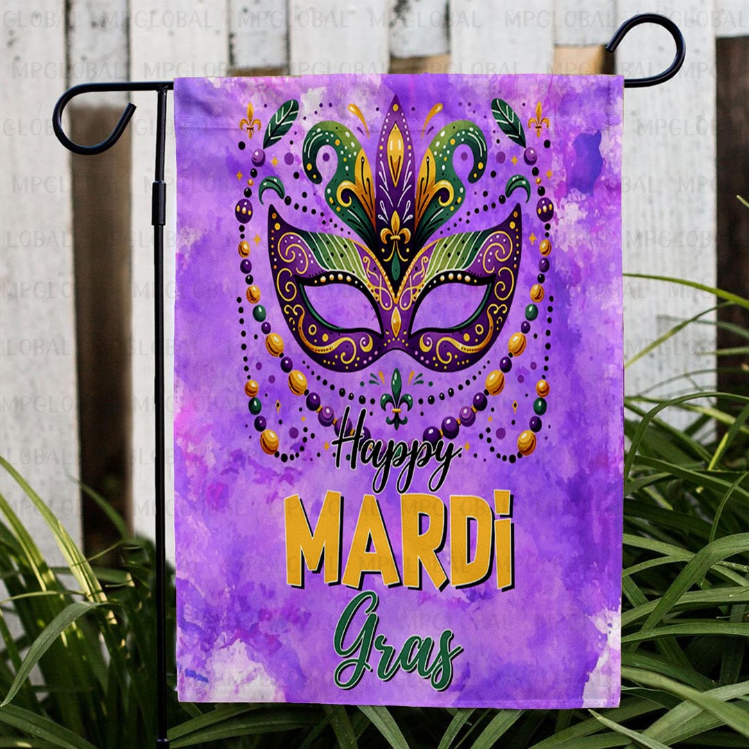 Mardi Gras Mask Style Flag, Happy Mardi Gras Garden Flag, Friends Party ...