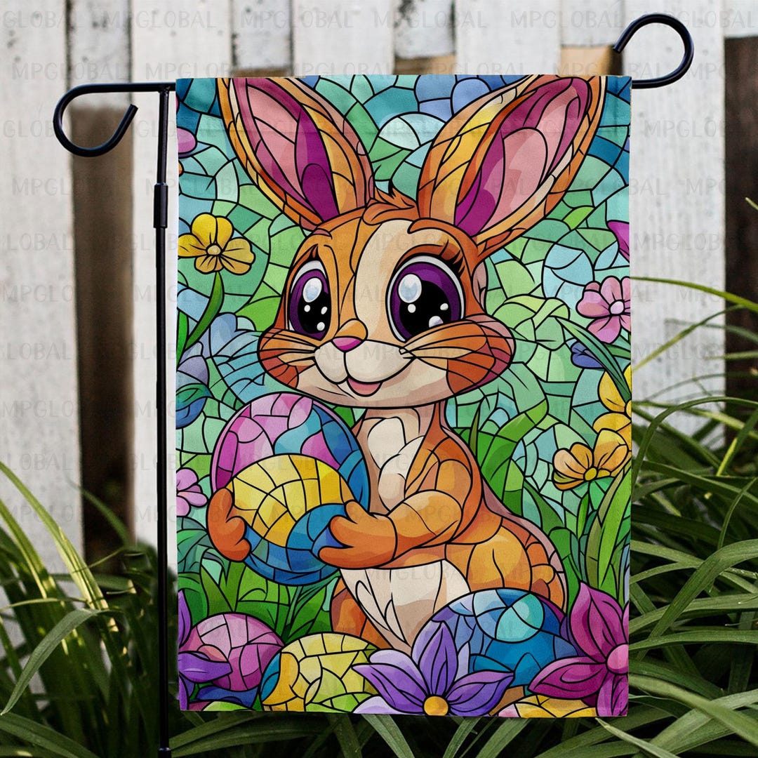 Stained Glass Easter Rabbit Flag, Colorful Bunny Flag, Rabbit Stained ...