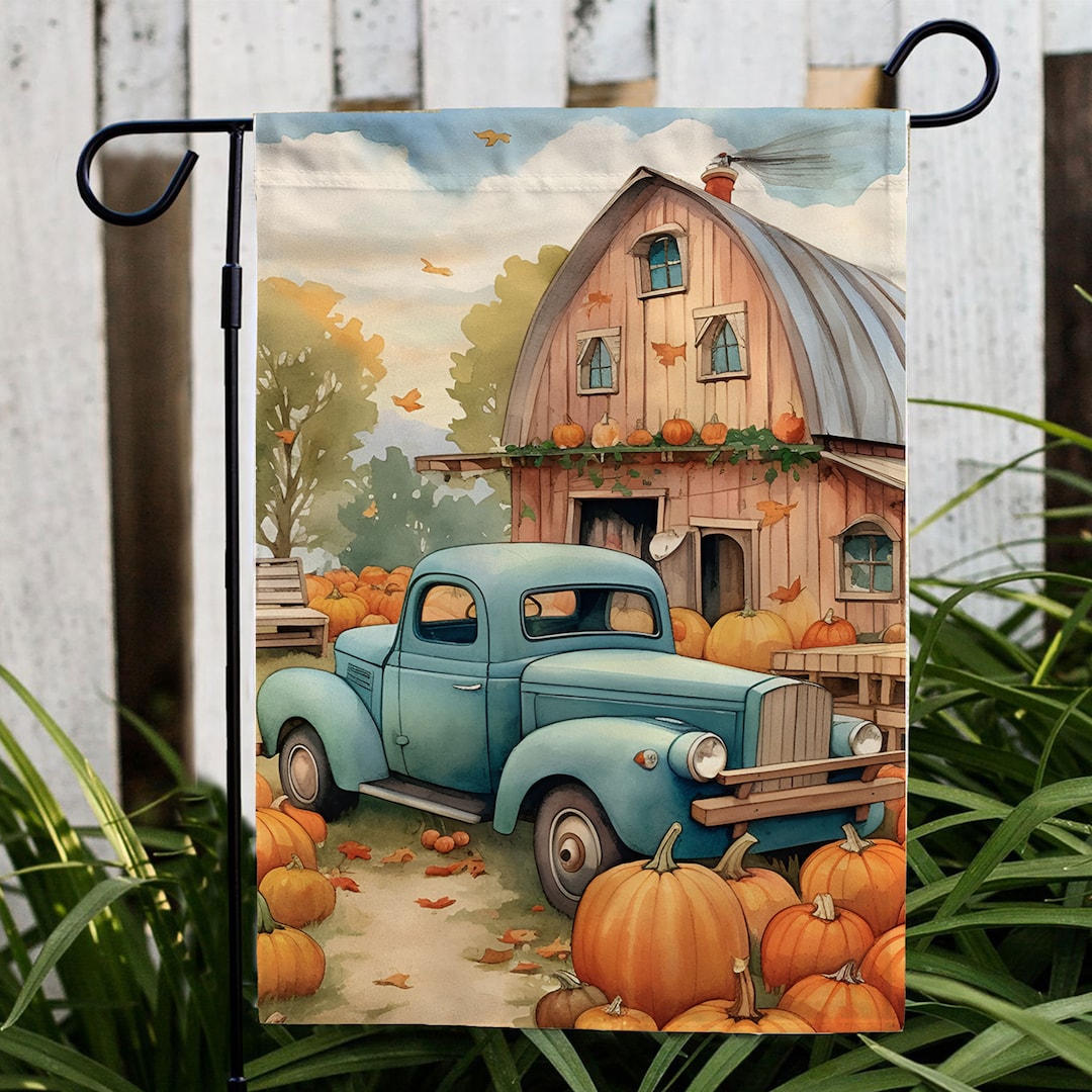 Vintage Truck Farmhouse Fall Flag, Welcome Fall Flag, Pumpkin Harvest ...
