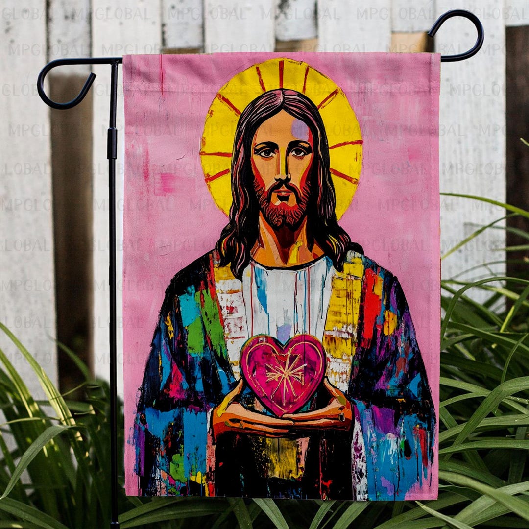 Sacred Heart of Jesus Flag, Christian Watercolor Art Flag, Jesus Oil ...