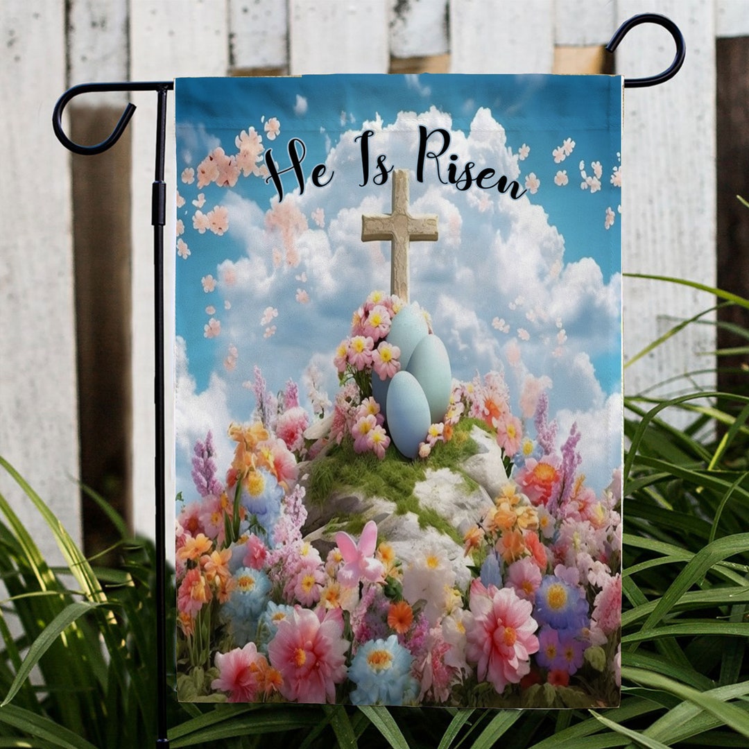 He is Risen Christian Cross Easter Flag, Roses and Cross Flag, Happy ...