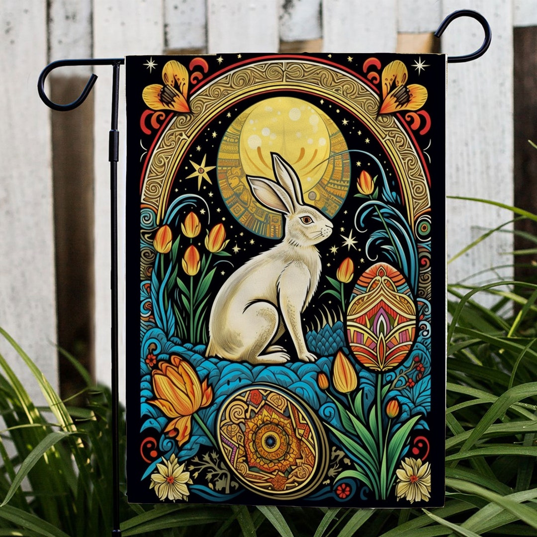 Mystical Bunny Luna Garden Flag, Cottagecore Rabbit Flag, Happy Easters ...