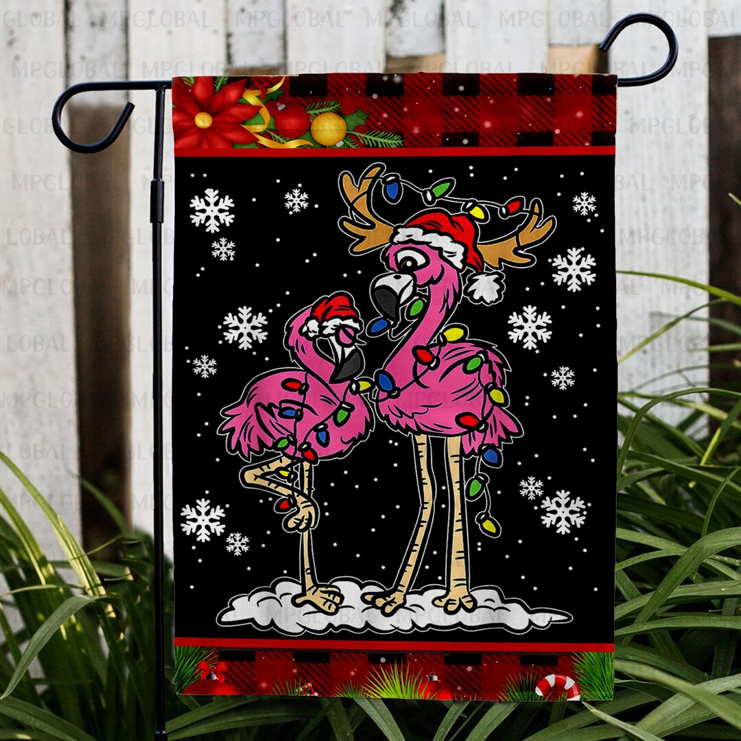 Reindeer Flamingo Christmas Lights Flag, Jolly Holiday Animals Flag ...