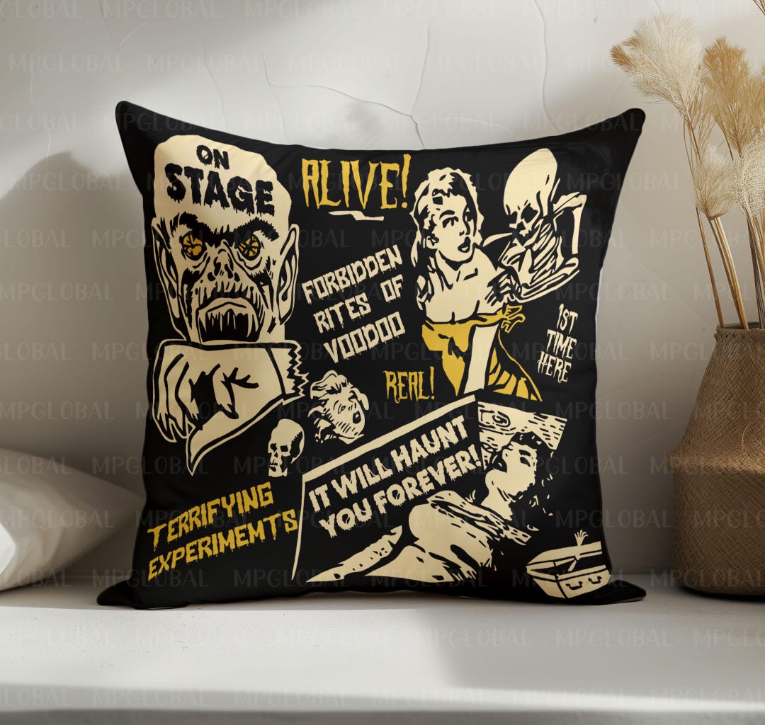 Vintage Halloween Horror Pillow, Skeleton Scary Pillow, Monster Spooky ...