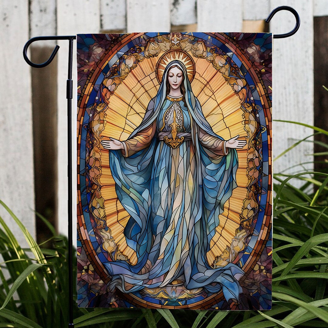 Virgin Mary Stained Glass Garden Flag, Mother Mary Garden Flag ...