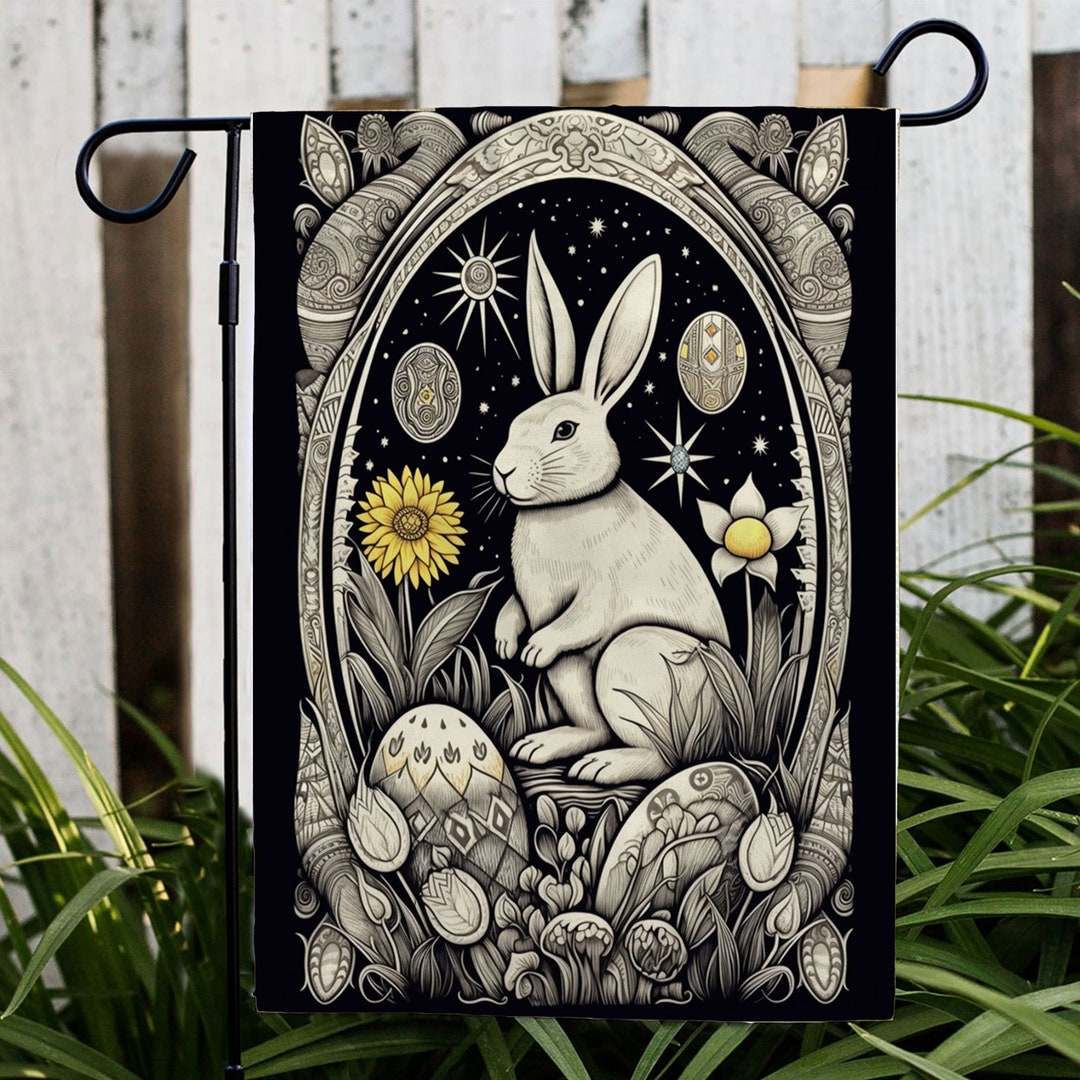 Dark Cottagecore Bunny Garden Flag, Mystical Rabbit Flag, Happy Easters ...