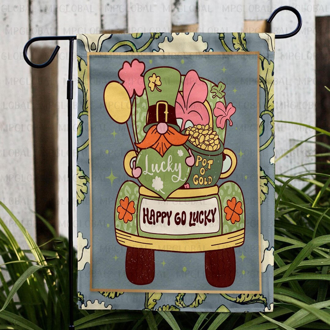 Happy Go Lucky Day Flag, Gnome Truck Patrick Yard Flag, St. Patrick's ...