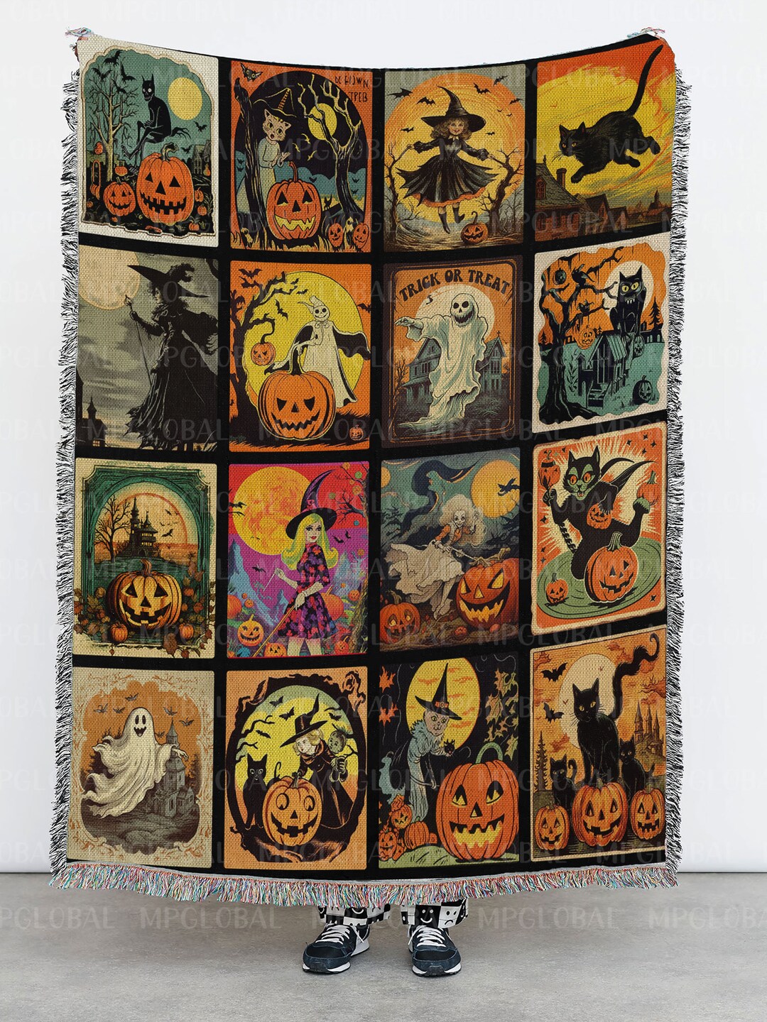 Vintage Halloween Spooky Season Woven Blanket, Vintage Jack-o'lantern ...