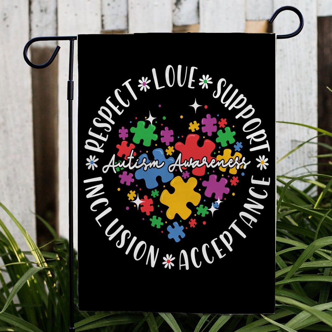 Puzzle Heart Autism Awareness Flag, Respect Love Support Autism Flag ...
