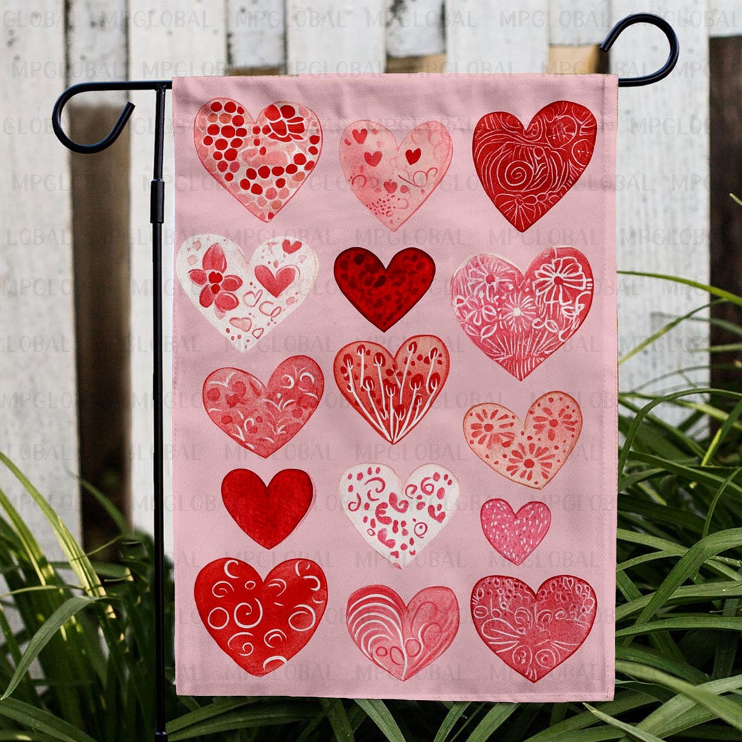 Hearts Valentine's Day Flag, Happy Valentine Garden Flag, Vintage ...