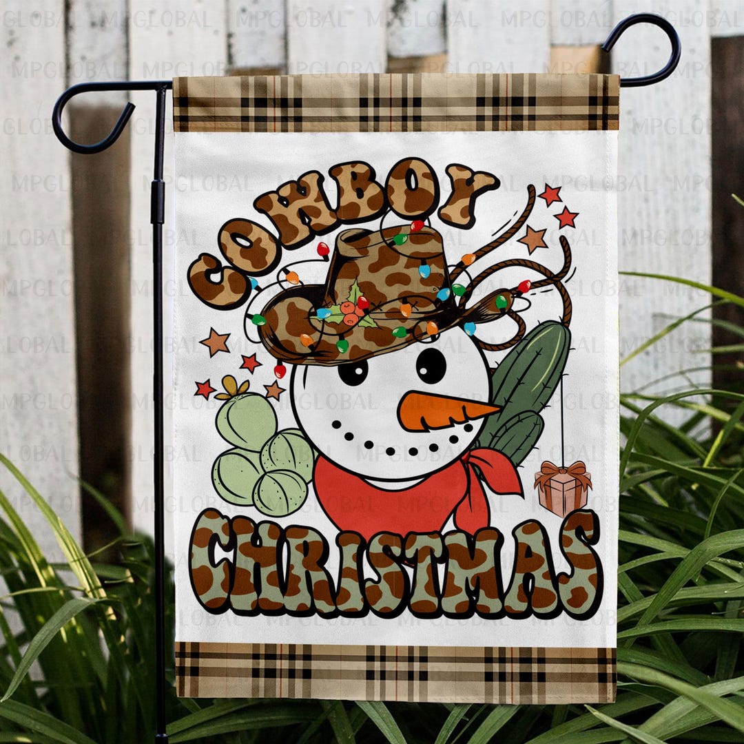 Western Howdy Hos Snowman Flag, Cowboy Snowman Christmas Groovy Flag ...