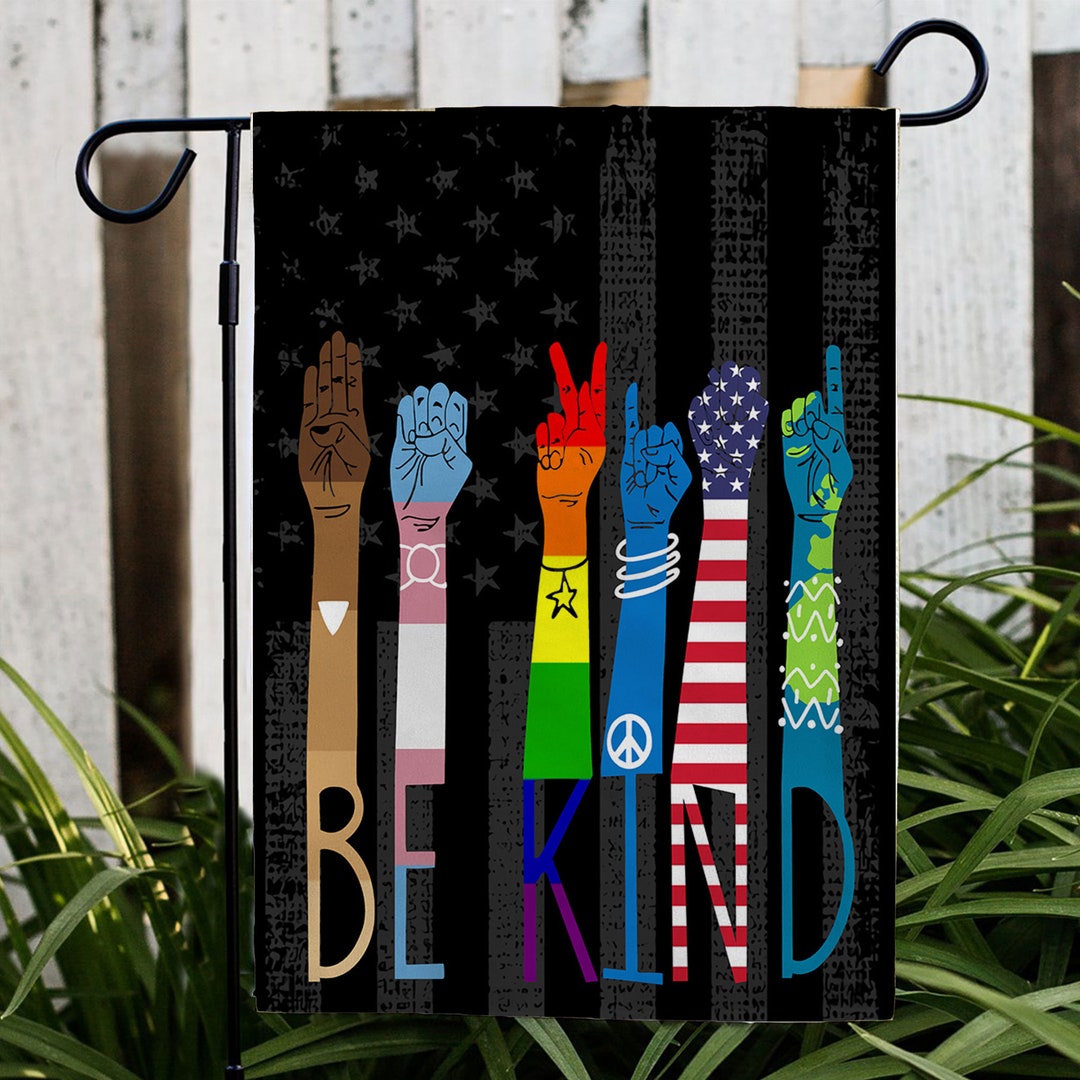Be Kind Hand-signs Flag, America Peace Flag, Inspirational Flag, LGBT ...