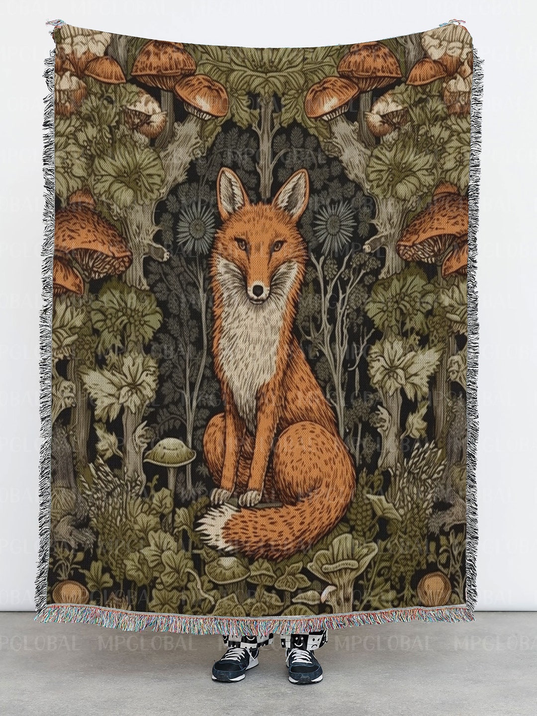 Fox Antique Forestcore Cotton Blanket, Antique Fox Morries Throw, Fox ...