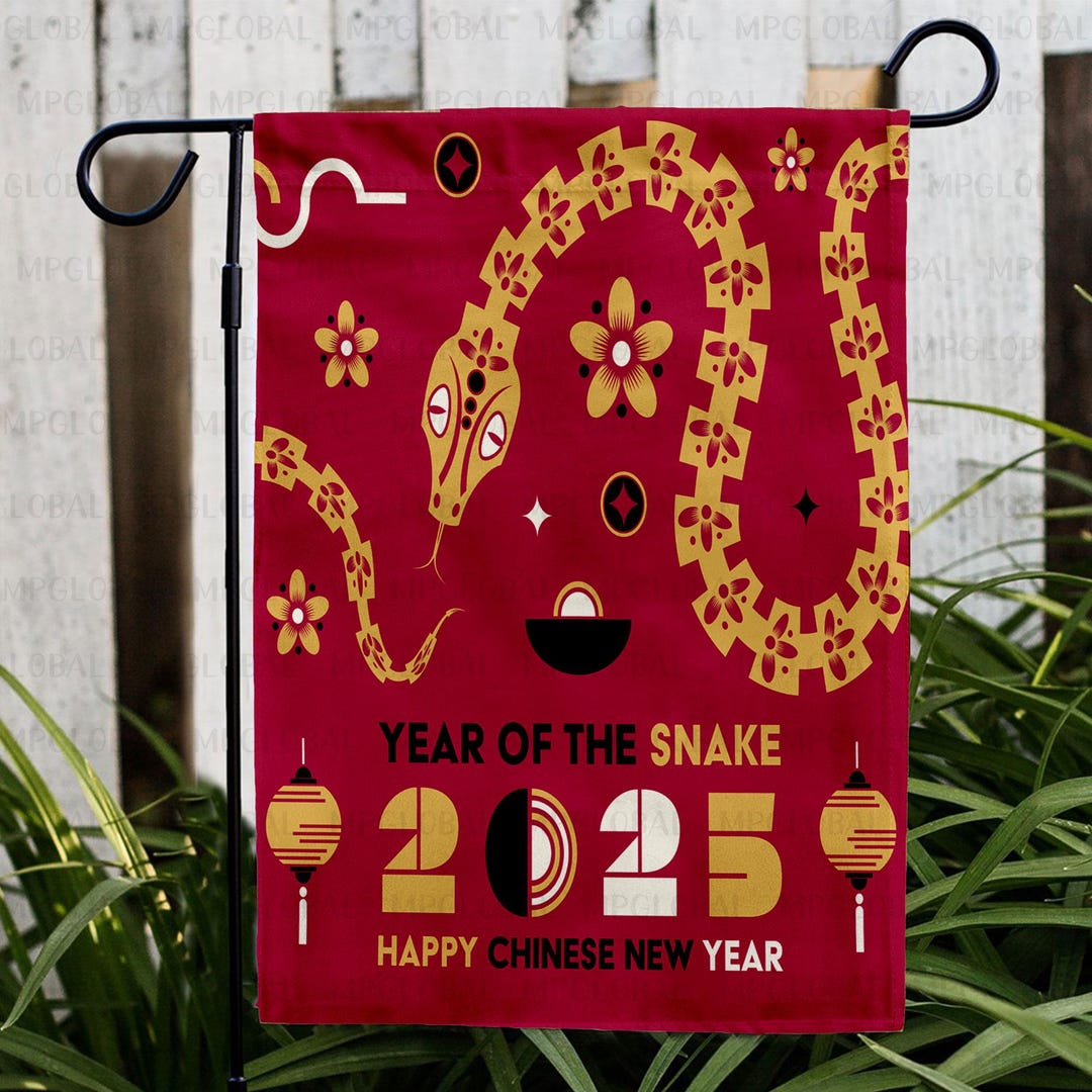 Year of the Snake Flag, Happy Chinese New Year Flag, Retro Snake Lunar ...