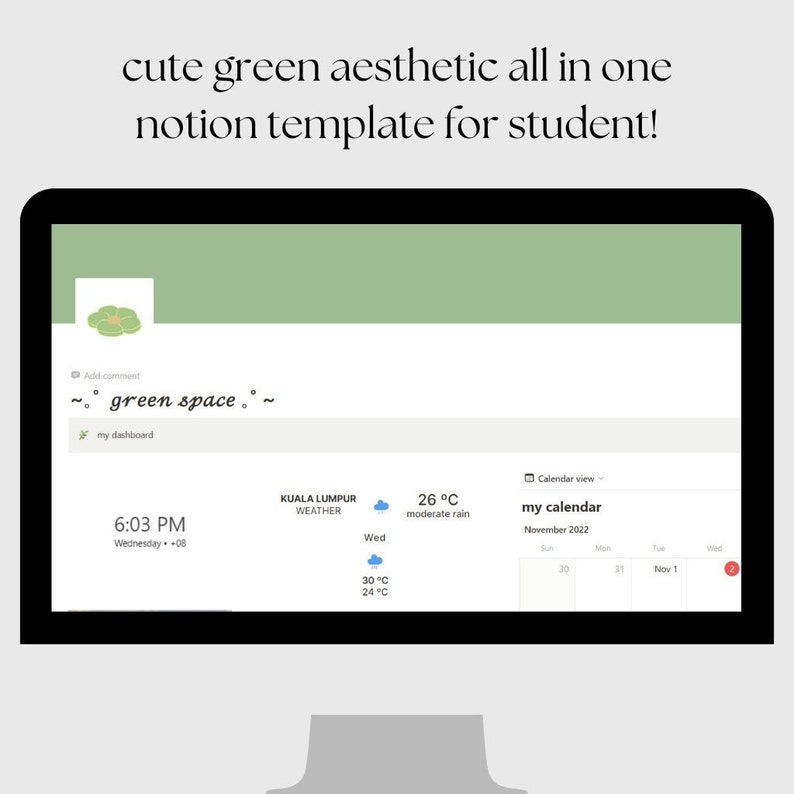 Green Space Theme Simple and Easy Notion Template for Beginner - Etsy