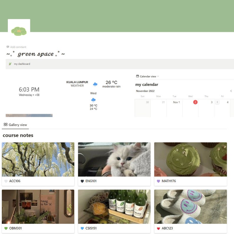 Green Space Theme Simple and Easy Notion Template for Beginner - Etsy