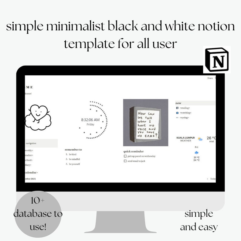 Black and White Minimalist Theme Simple and Easy Notion Template - Etsy
