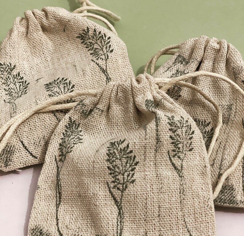 Mini Hessian Bags (hyssop Print) Mini Jute Bags - Party Favour Bags ...