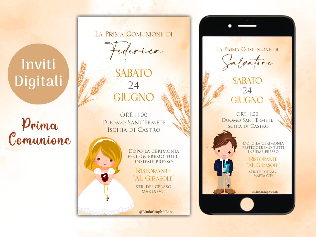 Inviti Digitali Prima Comunione Annuncio Comunione Comunione Bambino ...