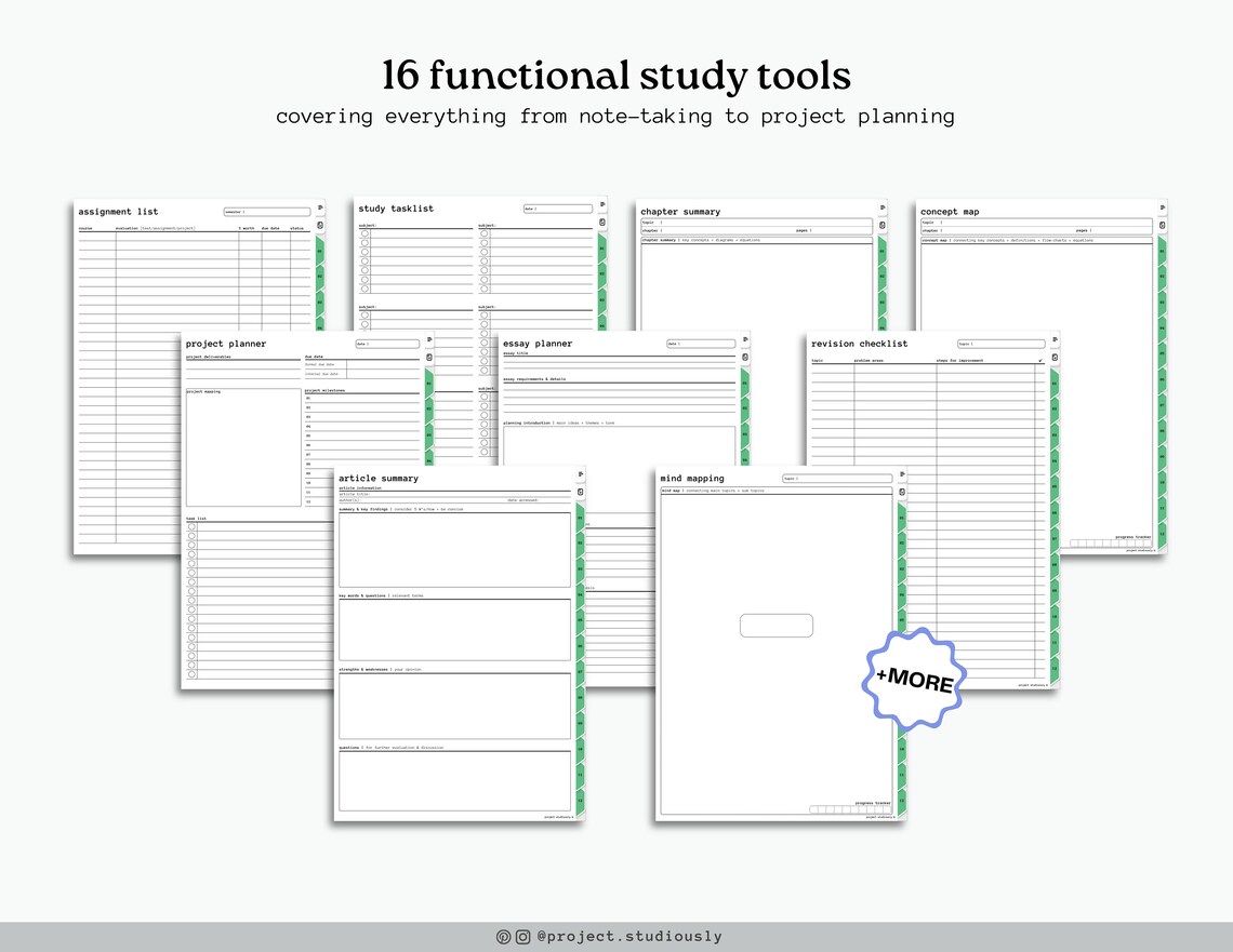 Hyperlinked Student Digital Notebook GREEN Tabs College Notetaking ...