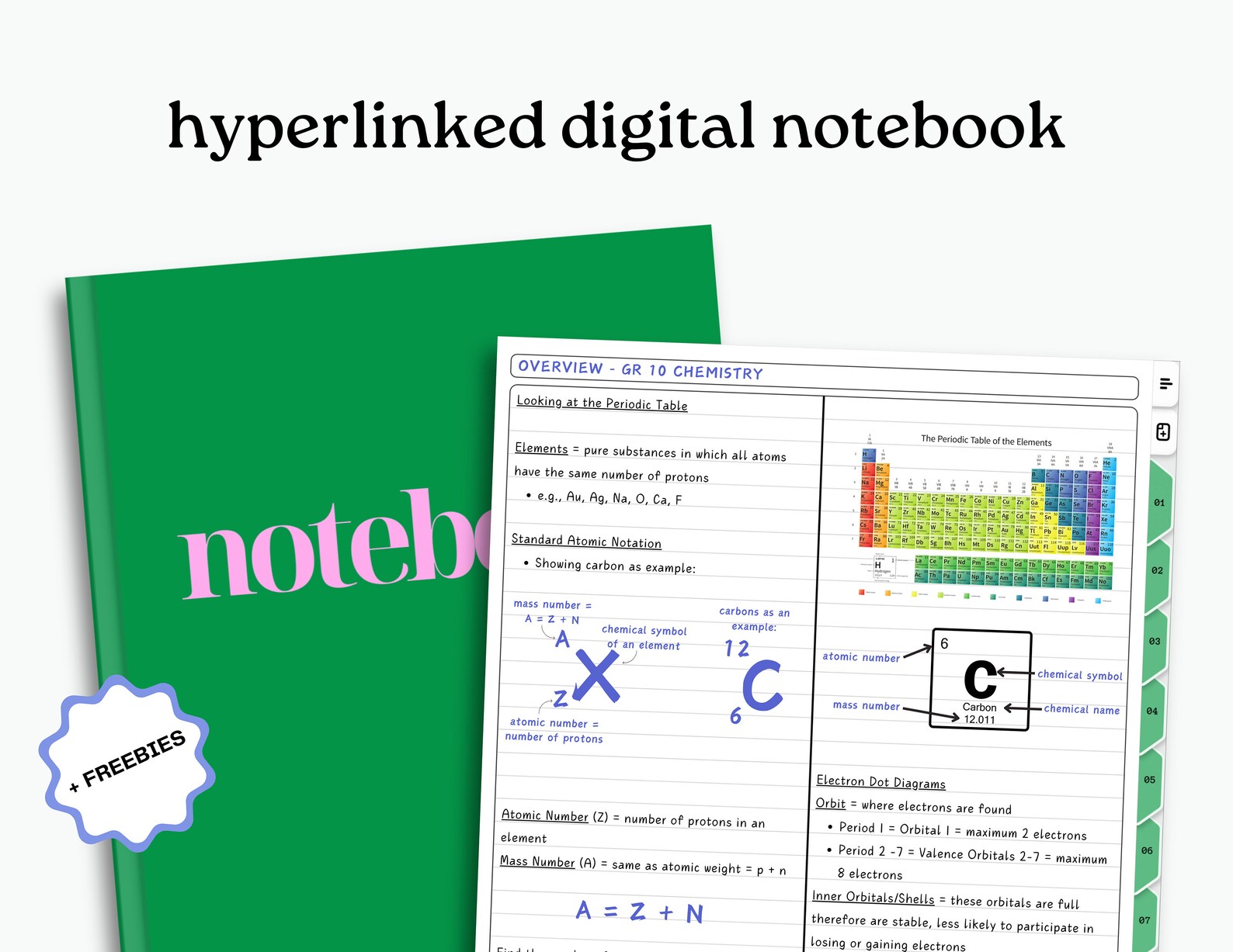 Hyperlinked Student Digital Notebook GREEN Tabs College Notetaking ...