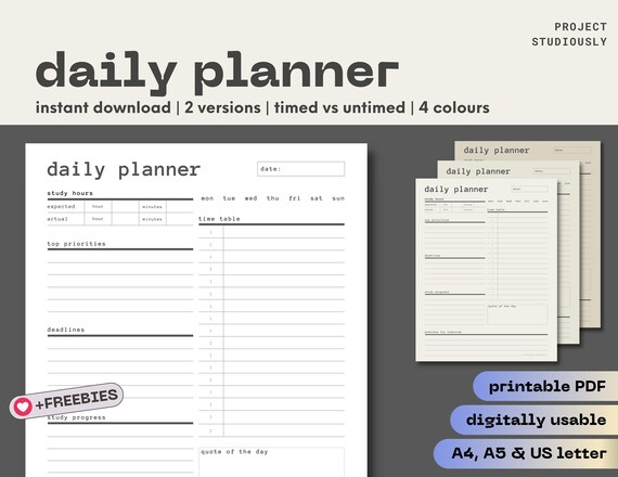 Daily Student Planner Academic Printable PDF Minimalist - Etsy