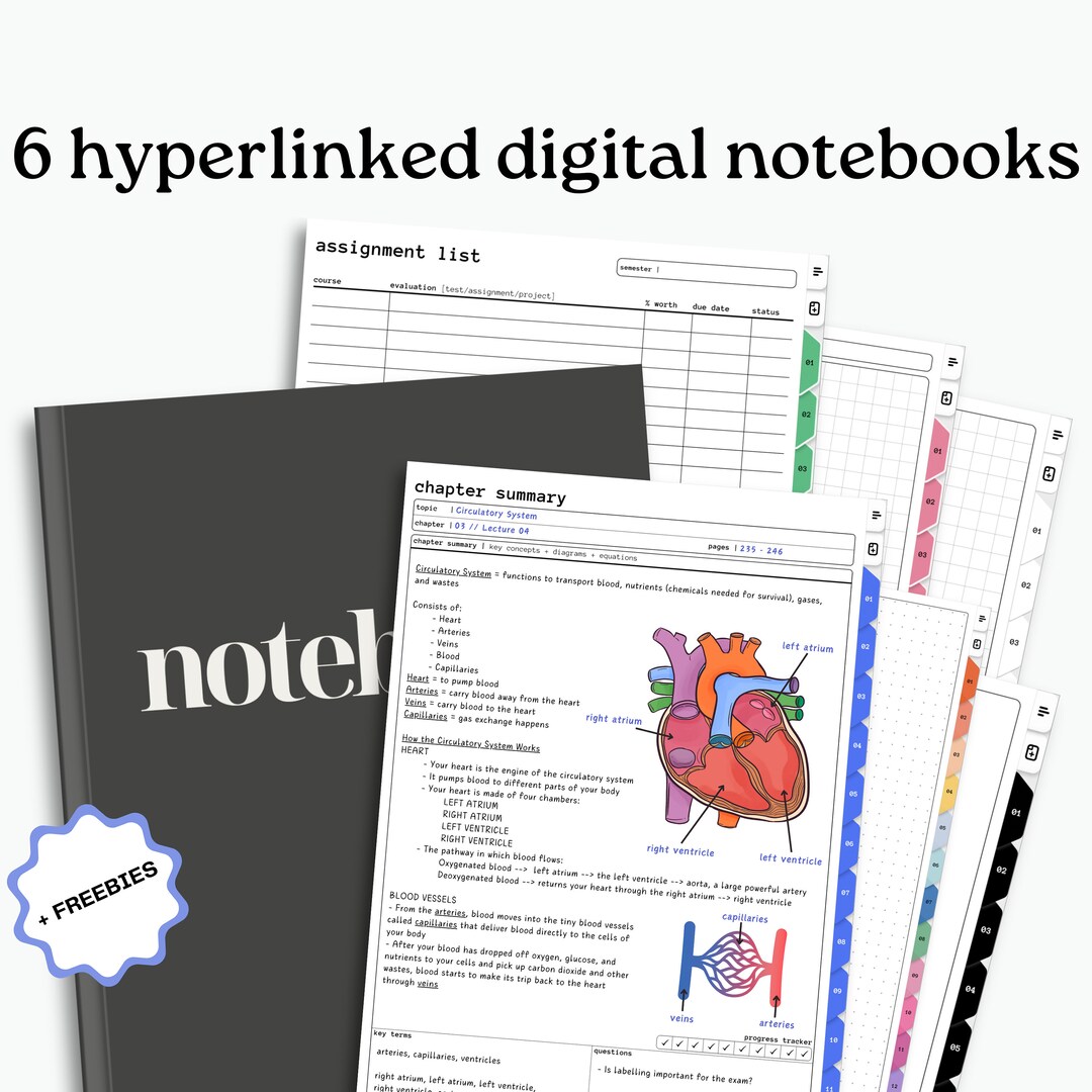 6 Hyperlinked Student Digital Notebooks College Notetaking Template ...