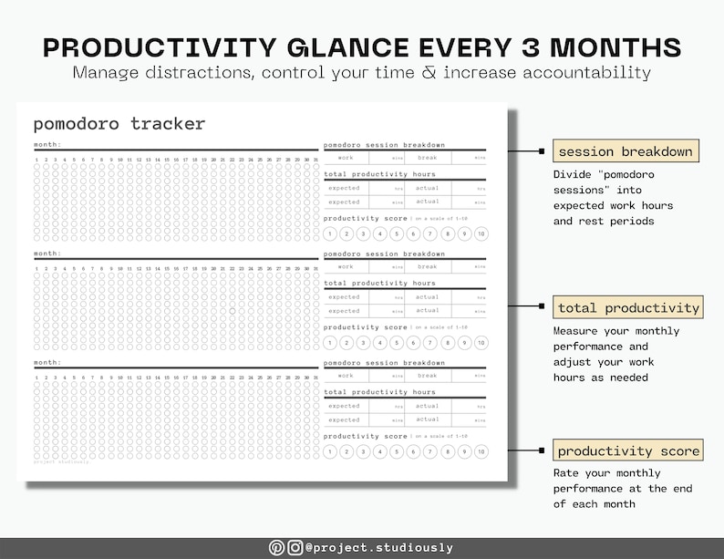 Pomodoro Tracker Printable: Student Productivity Planner (digital ...