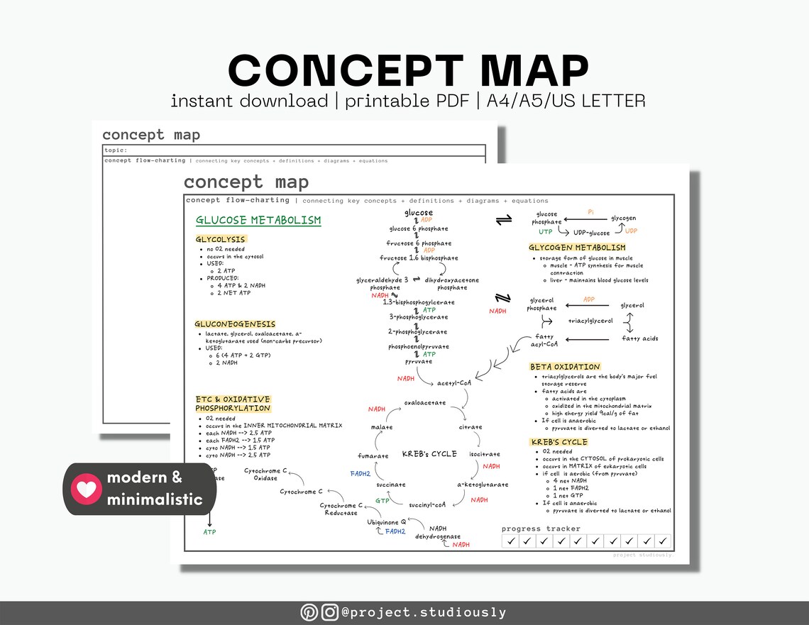 Simple Concept Map | Big Picture Tool | Printable PDF | Minimal Digital ...