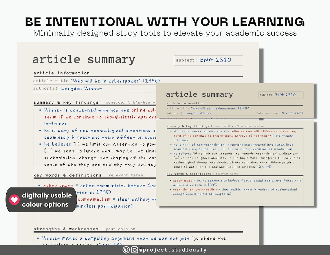Article Summary | Summary Tool | Printable PDF | Minimalist Digital ...