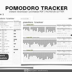Pomodoro Tracker Printable: Student Productivity Planner (digital ...