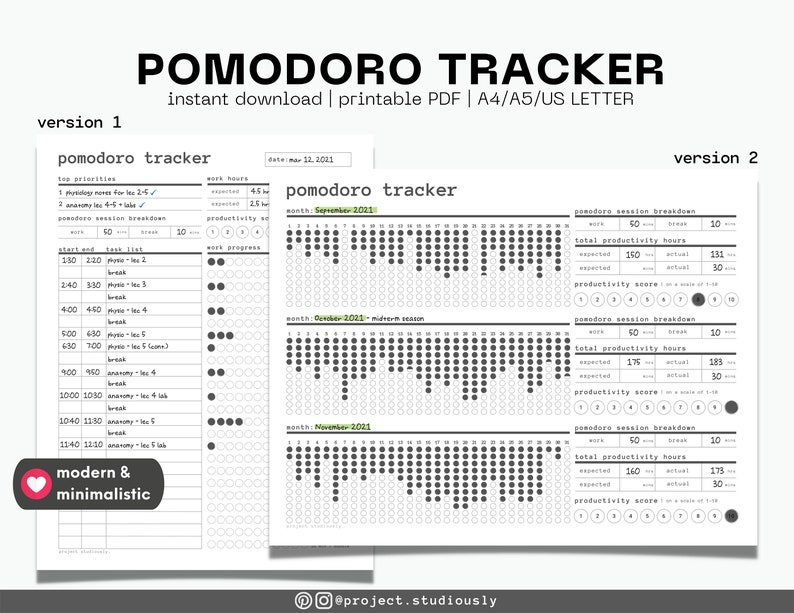 Pomodoro Tracker Printable: Student Productivity Planner (digital ...