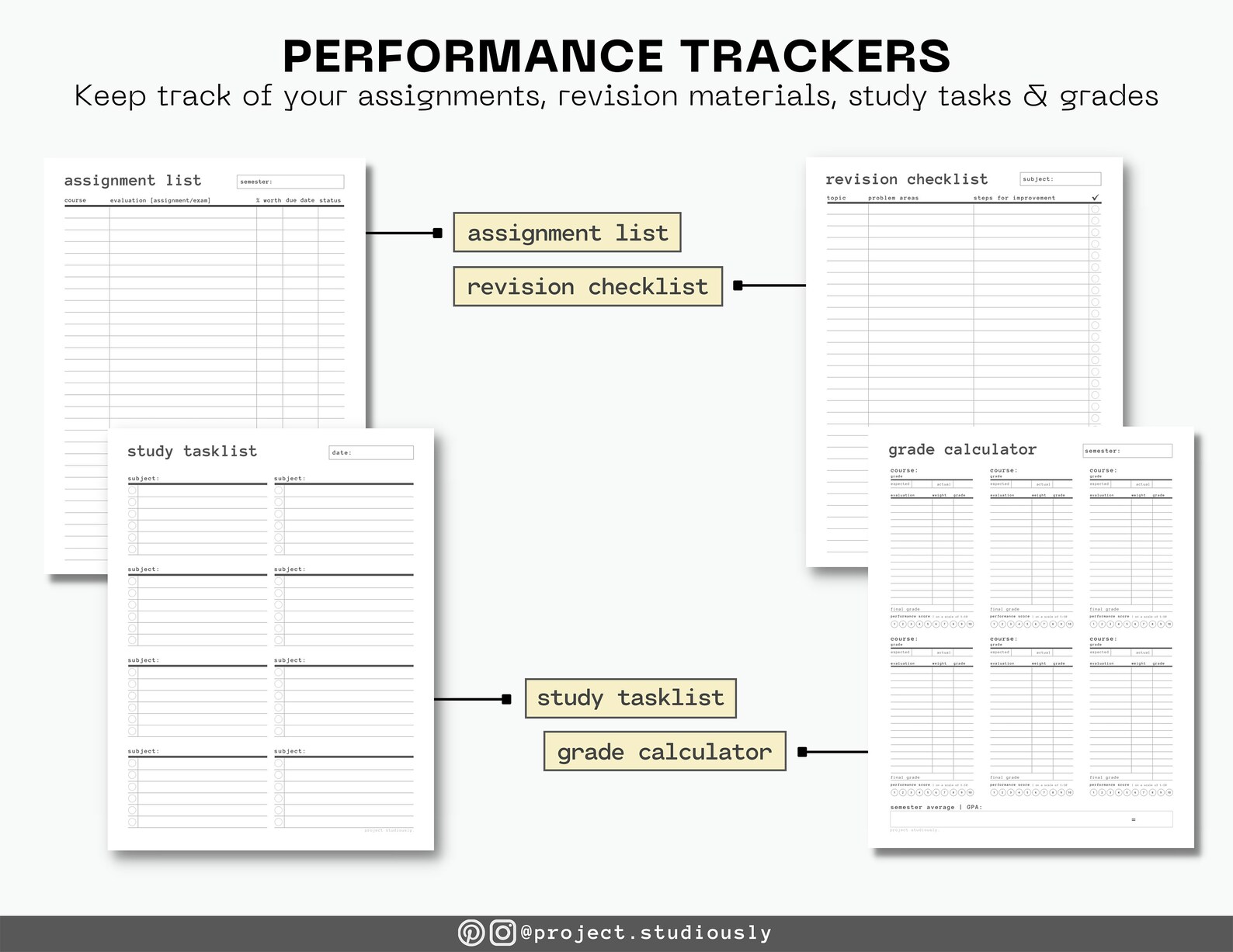 Student Planner Pack Academic Printable Pdfs Minimalist - Etsy