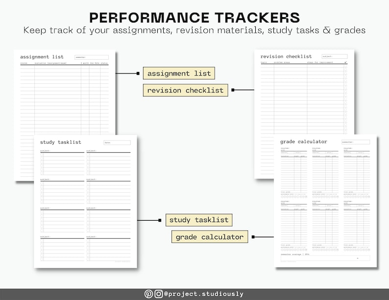 Student Planner Pack | Academic Printable Pdfs | Minimalist Digital ...