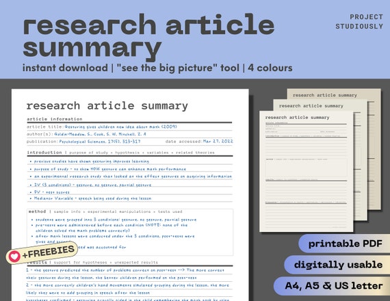 Research Article Summary Academic Printable PDF Minimalist - Etsy Canada