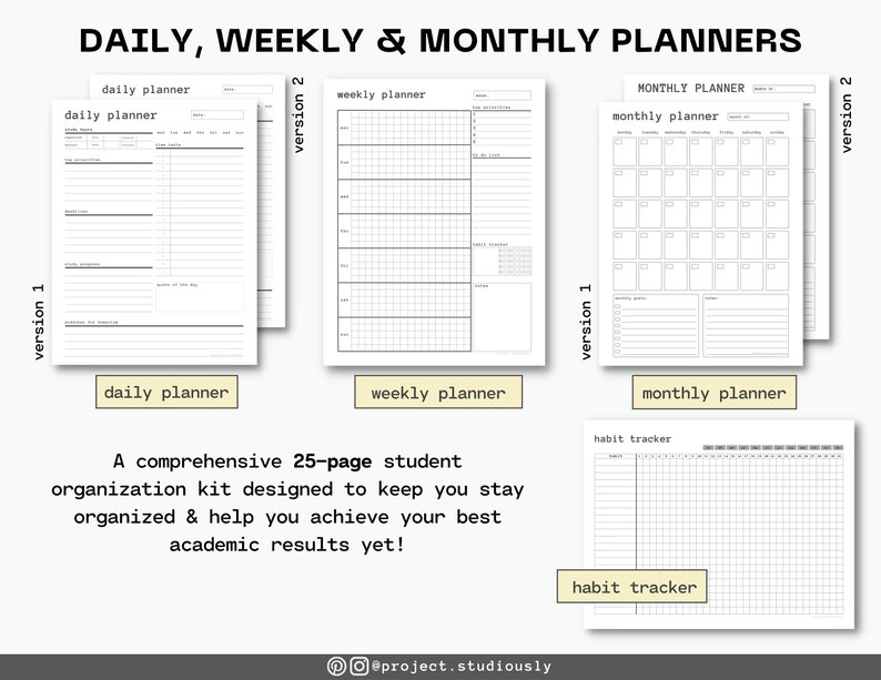 Student Planner Pack | Academic Printable Pdfs | Minimalist Digital ...