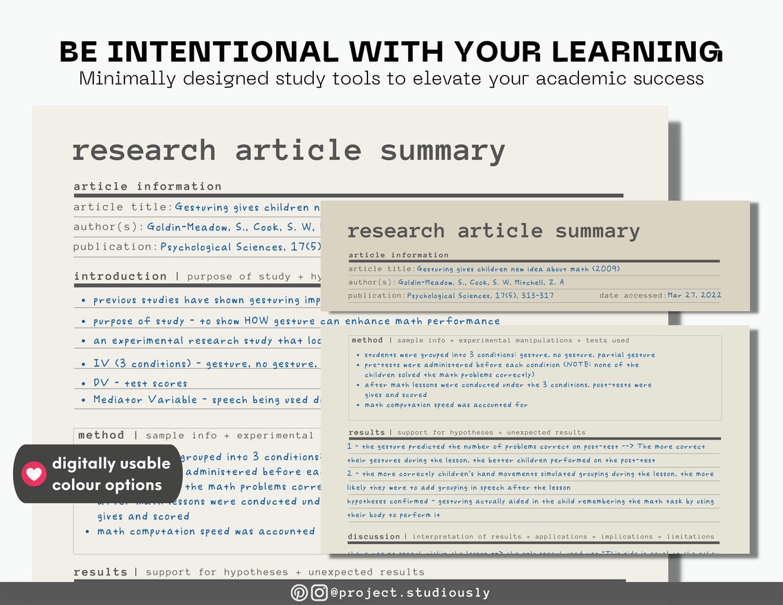 Research Article Summary | Academic Printable PDF | Minimalist Digital ...