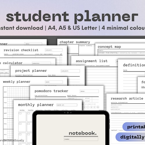 Student Planner Pack Academic Printable Pdfs Minimalist - Etsy