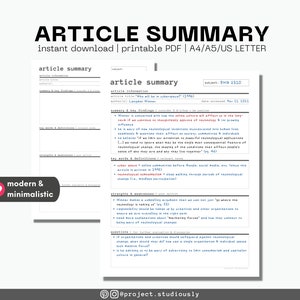Article Summary | Summary Tool | Printable PDF | Minimalist Digital ...