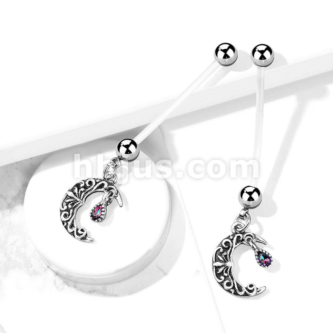 Crescent Moon Pregnancy Belly Ring Bioflex With 316L Surgical Steel - Etsy