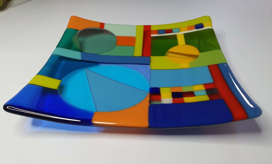 Modern Abstract Fused Glass Plate – Geometric Art Platter - Etsy