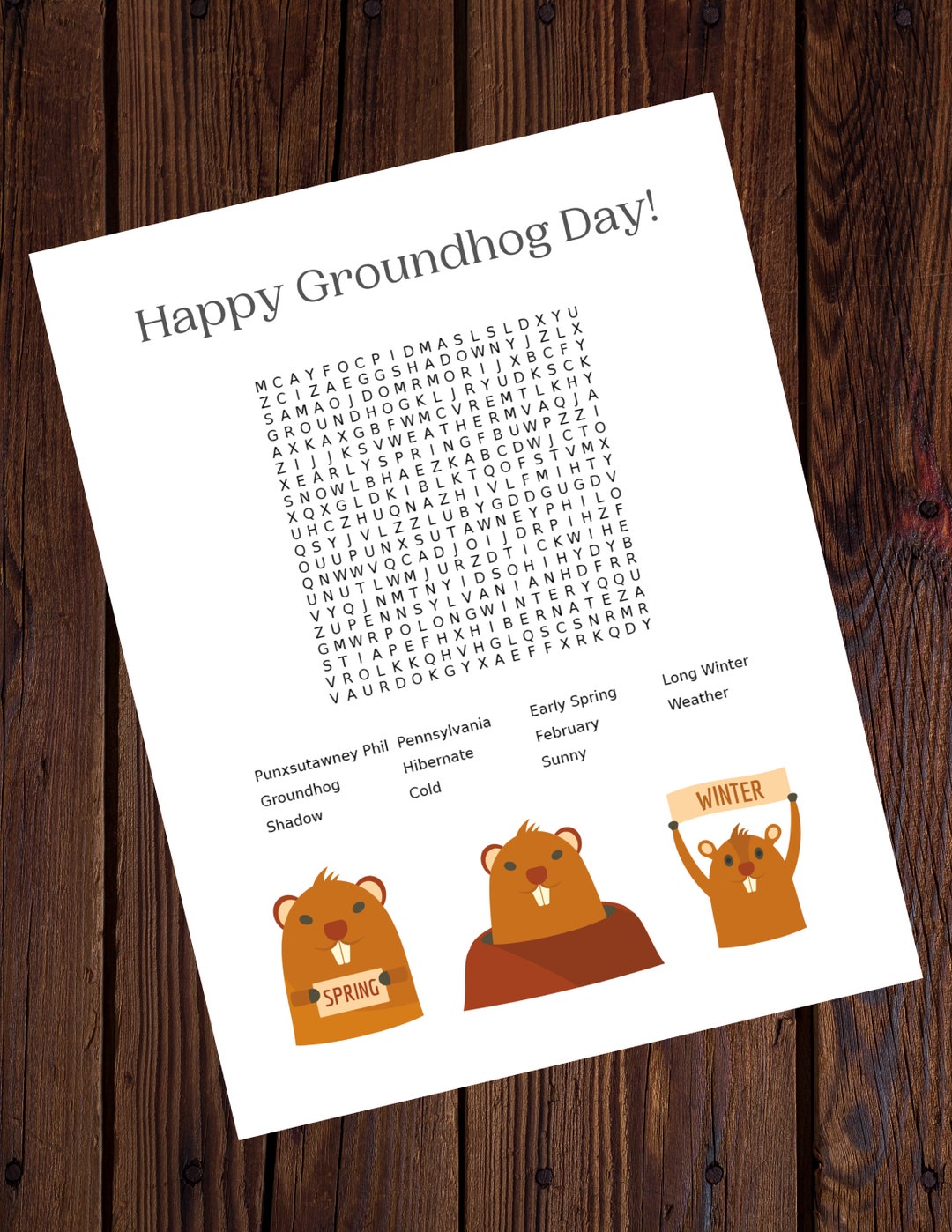 Groundhog Day Word Search - Instant Digital Download - Etsy