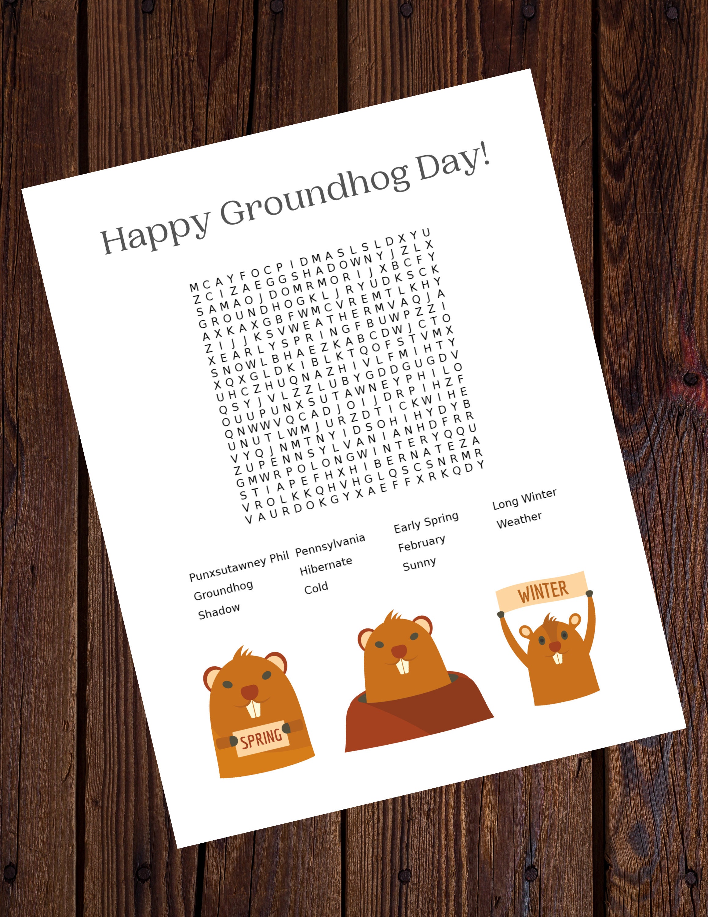 Groundhog Day Word Search Instant Digital Download - Etsy