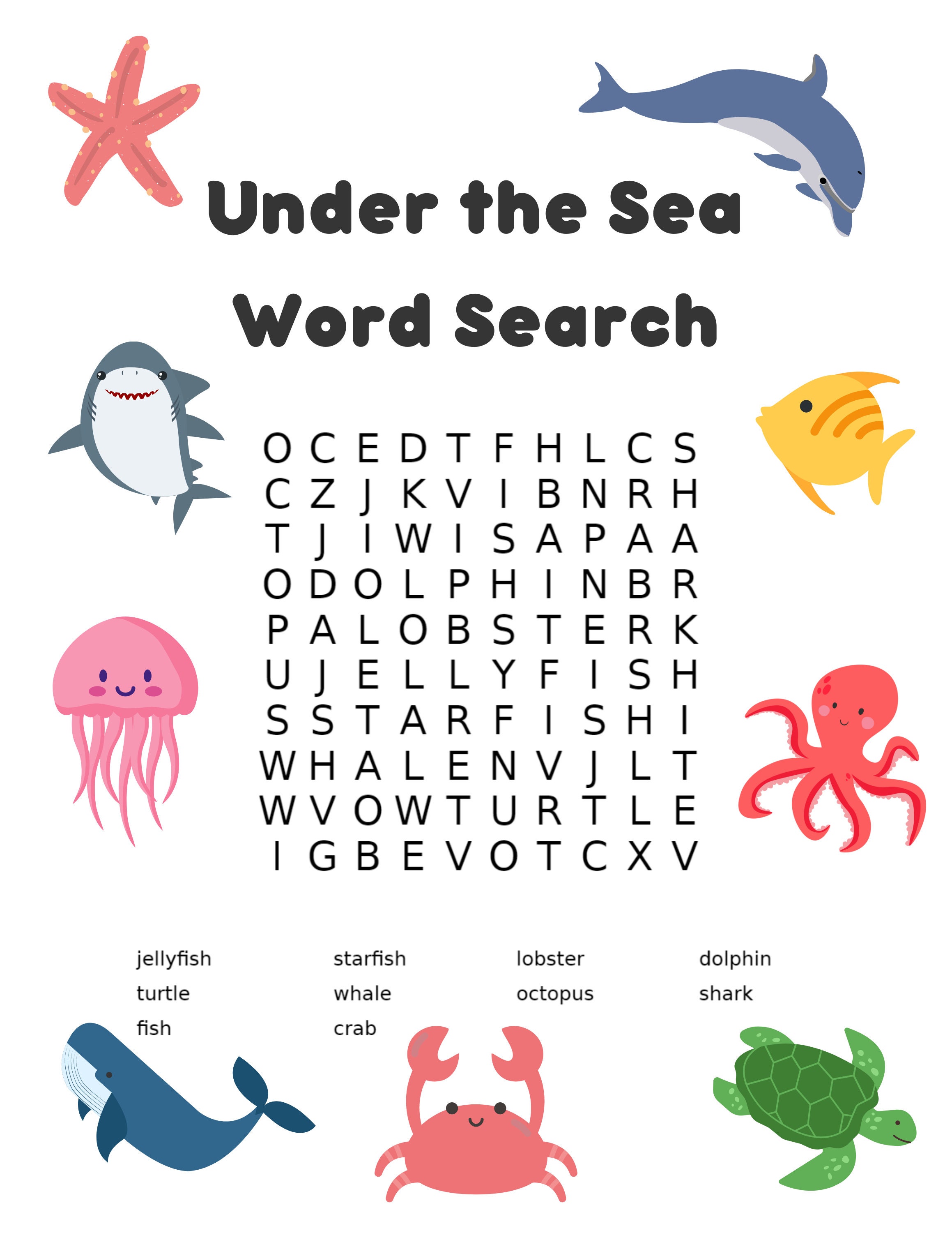 Under the Sea Word Search Worksheet Digital Download - Etsy Canada