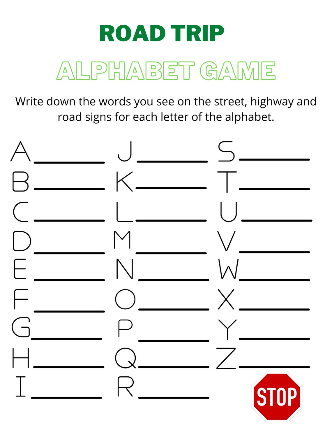Kid's Road Trip Alphabet Game - Digital Download - Etsy