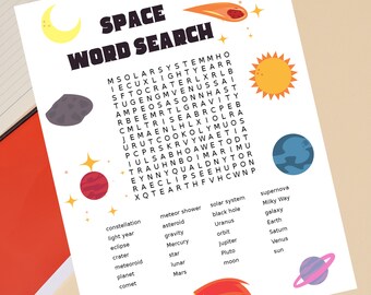 Outer Space Word Search Puzzle Game for Kids digital Printable Planet ...
